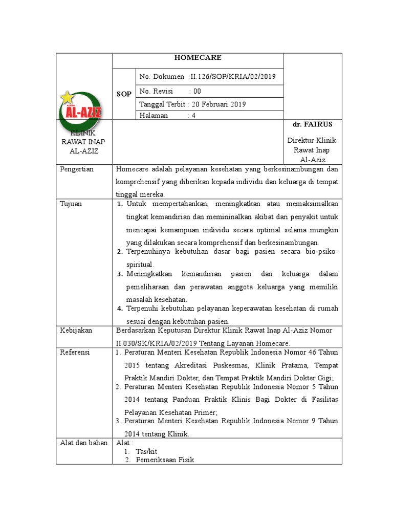 SOP Layanan Homecare Klinik Al-Aziz | PDF | Sains & Matematika