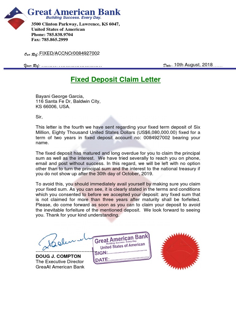 Bank's Final Notice Letter To Late Mr. Bayani,,! | PDF