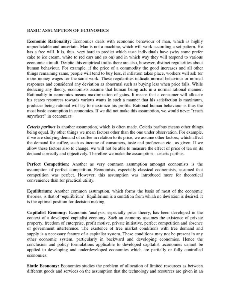 4 Basic Assumptions of Economics | PDF | Perfect Competition | Economics