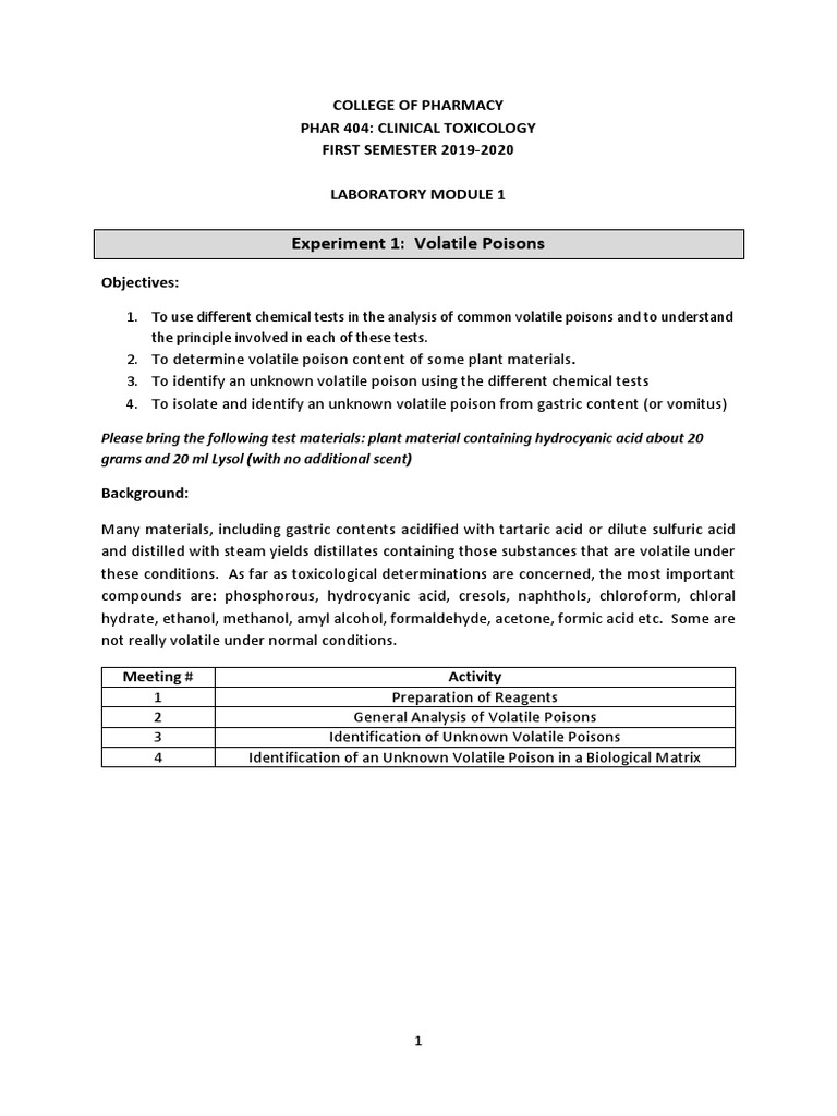 Experiment 1: Volatile Poisons | PDF | Ethanol | Aldehyde