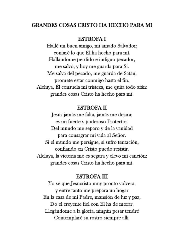 GRANDES COSAS CRISTO HA HECHO PARA MI Letra PDF | PDF | Religión y ...
