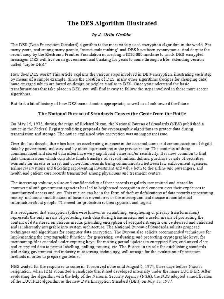 The DES Algorithm Illustrated | PDF | Cryptography | Security Engineering