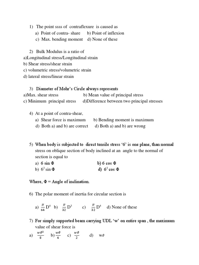 MCQs | PDF | Shear Stress | Bending