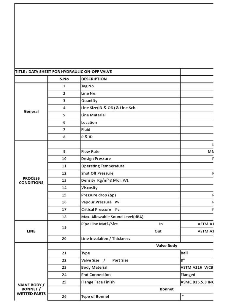 Hydraulic On-Off Valve Data Sheet | PDF | Valve | Pipe (Fluid Conveyance)