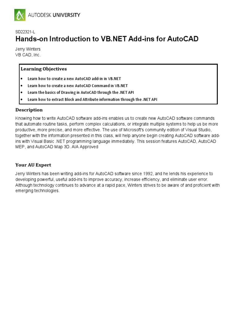 Vb. Net Add-Ins For Autocad | PDF | Auto Cad | Microsoft Visual Studio