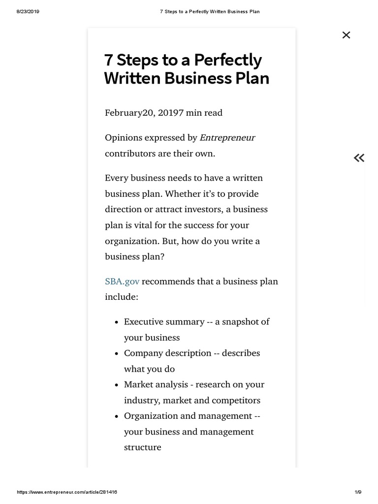 7 Steps To A Perfectly Written Business Plan | PDF | Business Plan ...