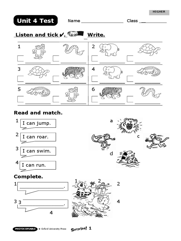 Surprise! 1 Unit 4 Test Higher | PDF