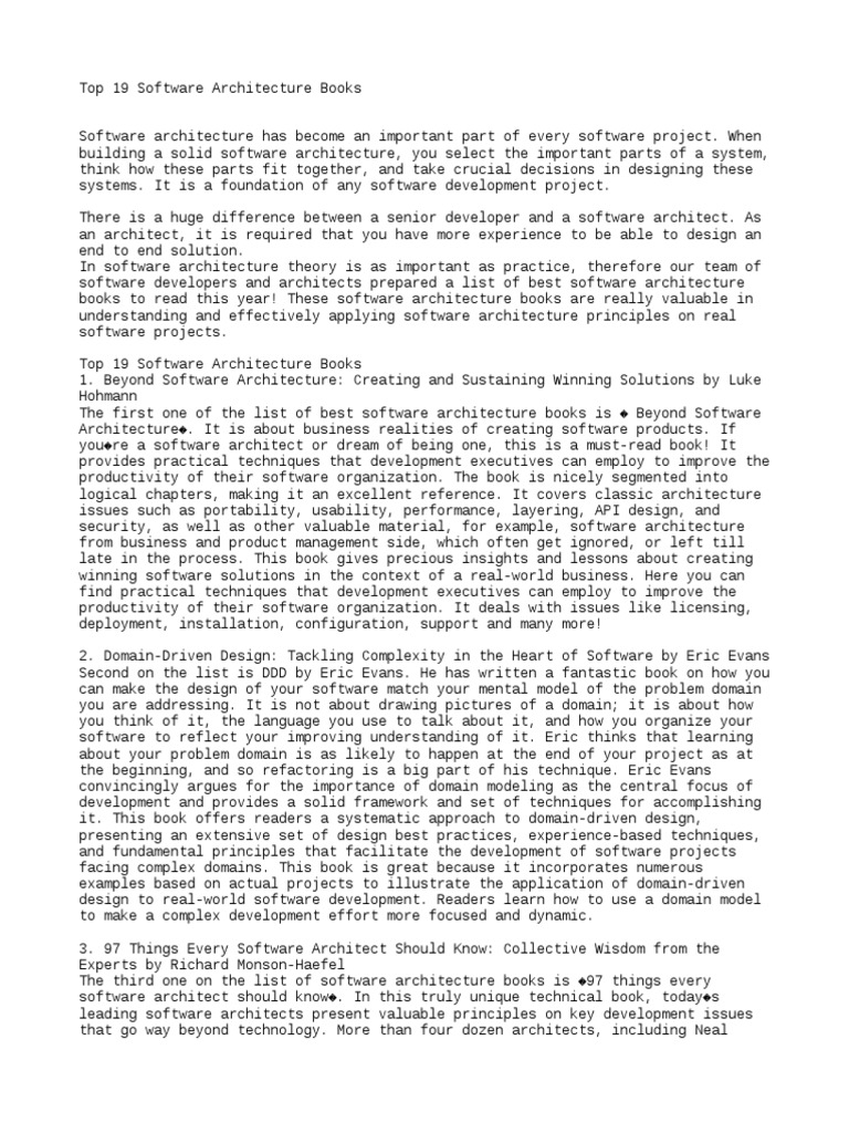 19 Software Architecture Books | PDF | Software Architecture | Software ...