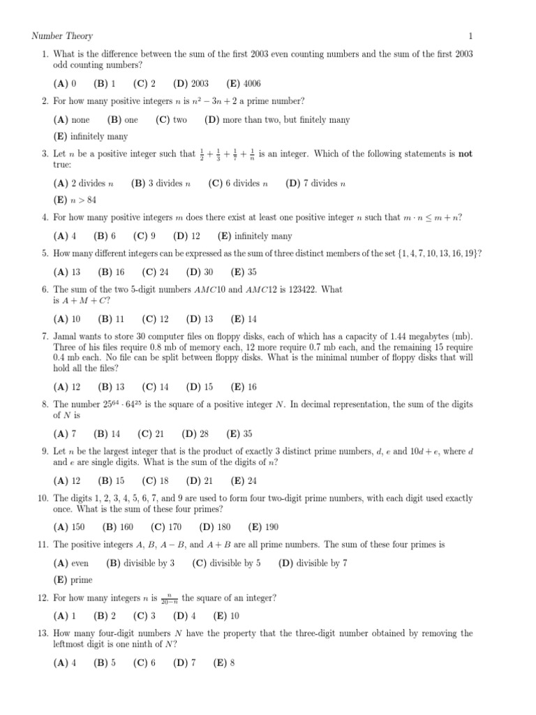 Number Theory Problems For PRMO | PDF | Numbers | Decimal