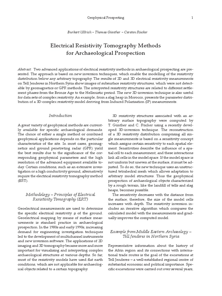 Revealing Archaeological Structures Through 3D Electrical Resistivity ...