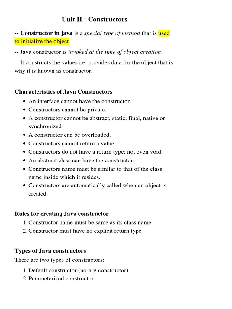 Unit 2 Constructors | PDF | Constructor (Object Oriented Programming) | Programming