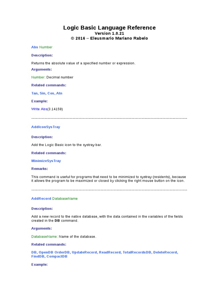 Guia de Referência Da Linguagem de Programação Logic Basic 1.0.45 | PDF ...