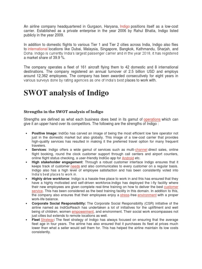 Indigo Airlines SWOT Analysis Overview | PDF | Airlines | Aviation