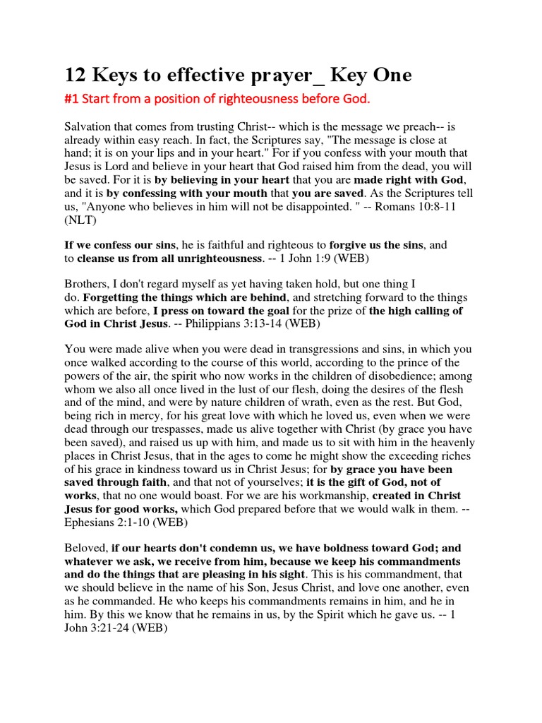 Key One of 12 Keys To Effective Prayer | PDF | Grace In Christianity ...