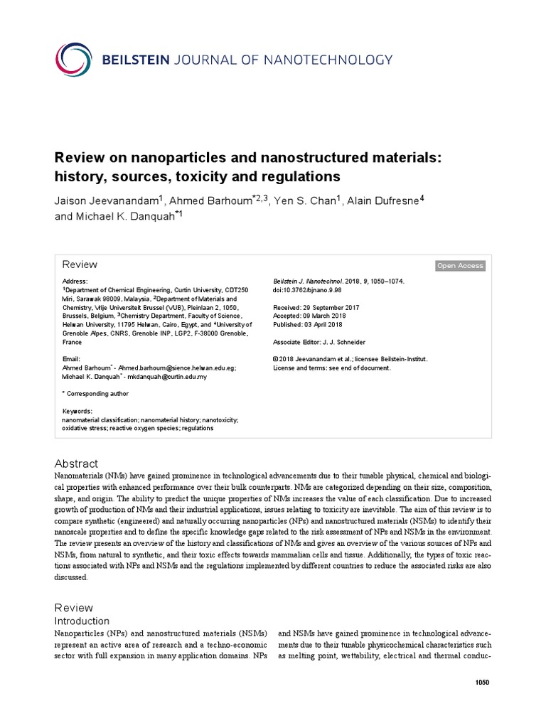 Review On Nanoparticles and Nanostructured Materials History Sou 2018 ...