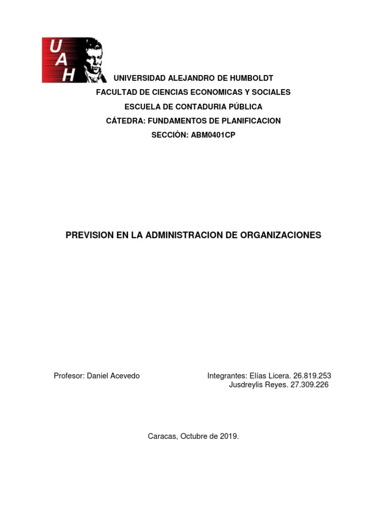 Prevision en La Administracion de Organizaciones | PDF | Planificación ...