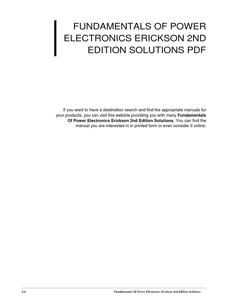 Fundamentals of Power Electronics Erickson 2Nd Edition Solutions PDF ...