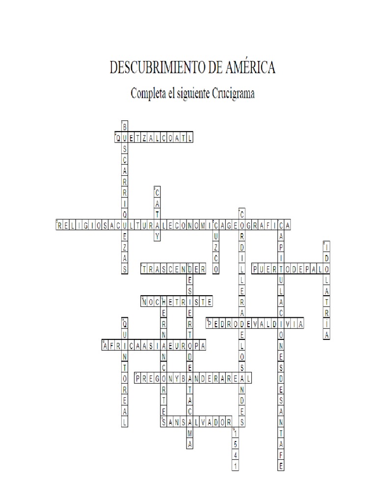 Crucigrama Descubrimiento de América