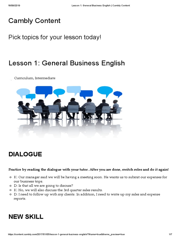 Lesson 1 - General Business English - Cambly Content | PDF | Phrase ...