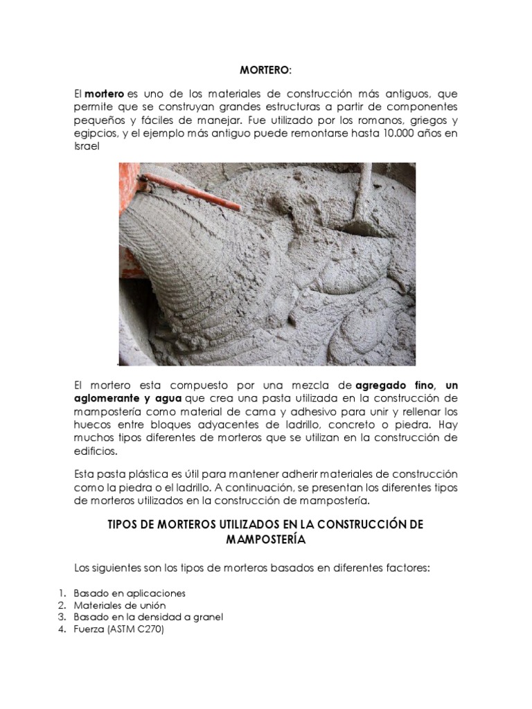 Tipos y Composición del Mortero en Construcción | PDF | Mortero ...