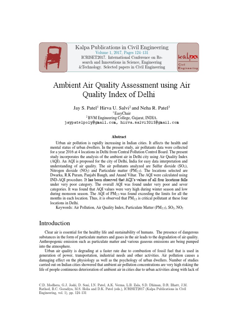 Ambient Air Quality Assessment Using Air Quality Index of Delhi | PDF ...