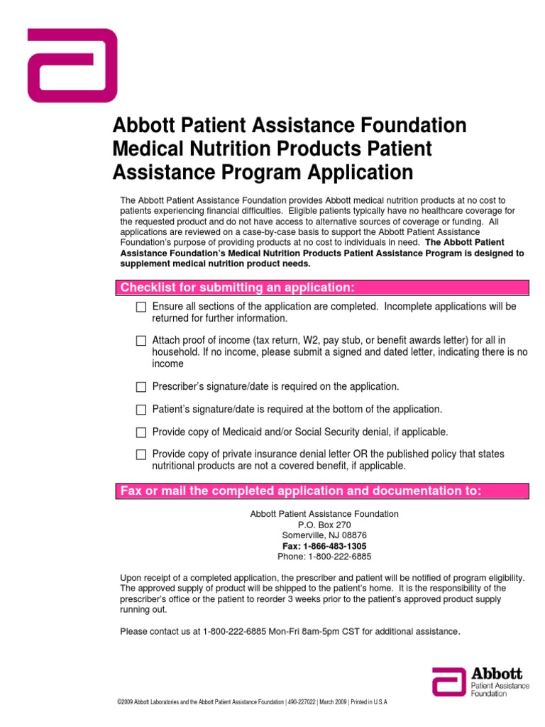 Abbott Patient Assistance Foundation Medical Nutrition Products Patient ...
