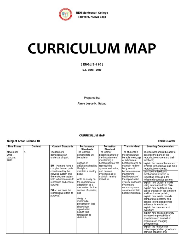 Curriculum Map: REH Montessori College Talavera, Nueva Ecija | PDF ...