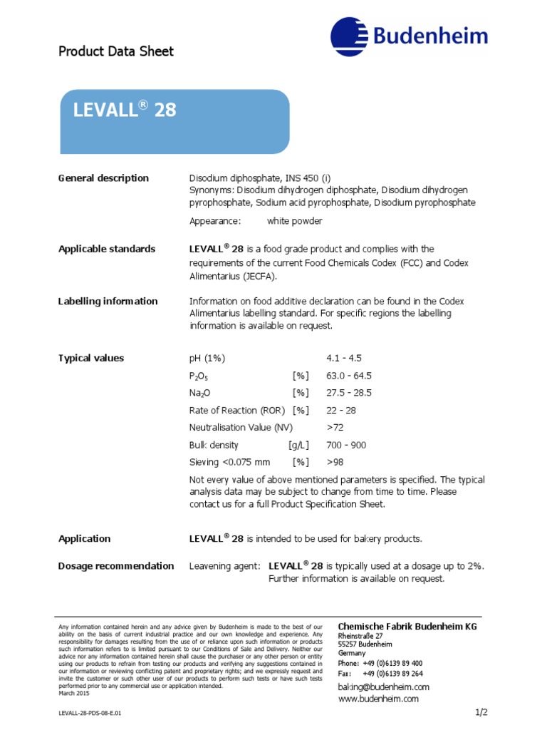 Levall 28: Product Data Sheet | PDF | Packaging And Labeling | Diet ...