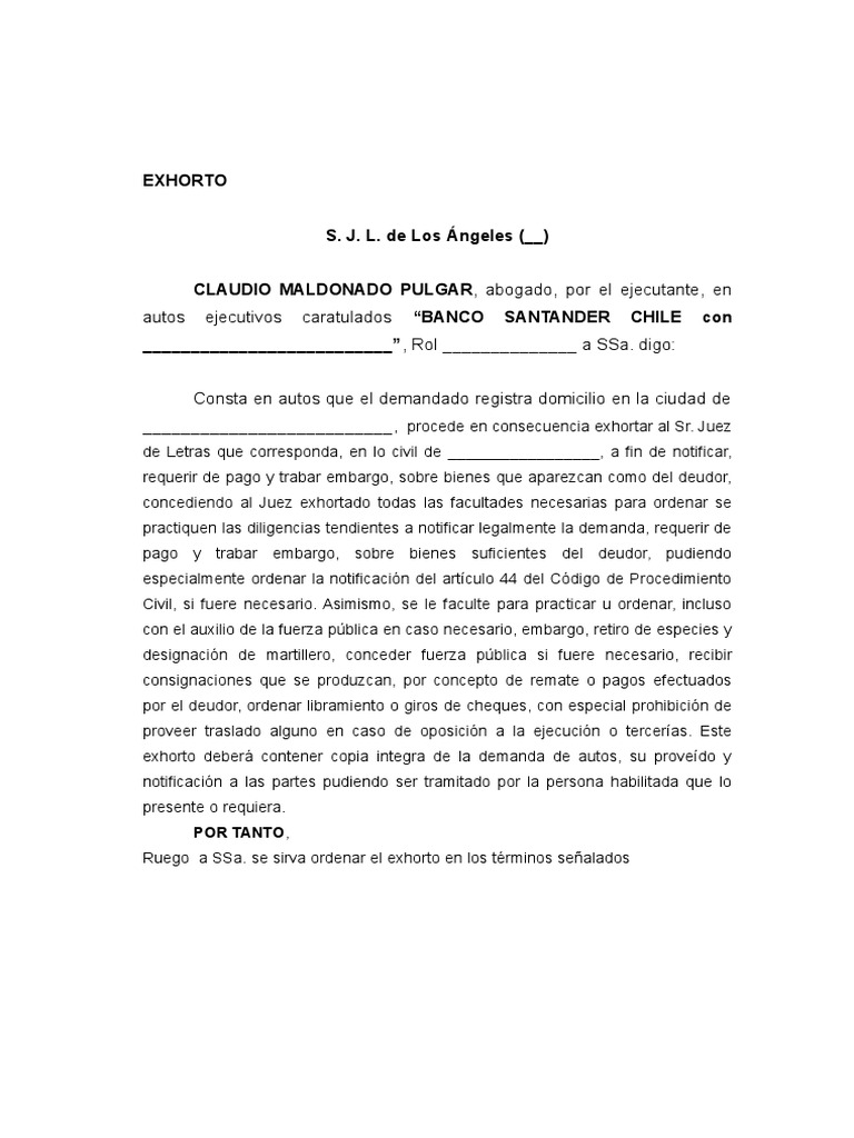 Modelo de Exhorto Judicial | PDF