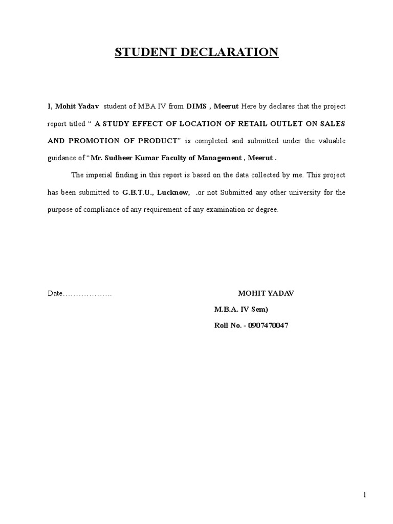 Student Declaration Minor Project – DHOVGL
