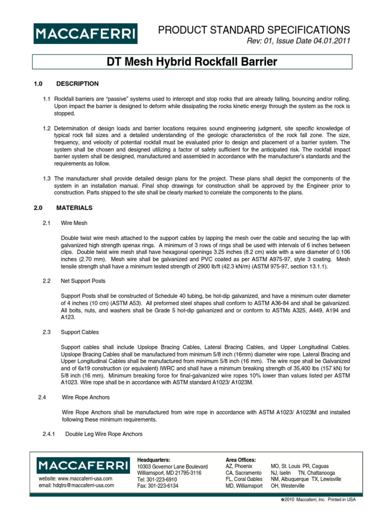 TS Hybrid Rockfall DT Mesh PVC Rev01 20110401 Eng | PDF | Screw ...