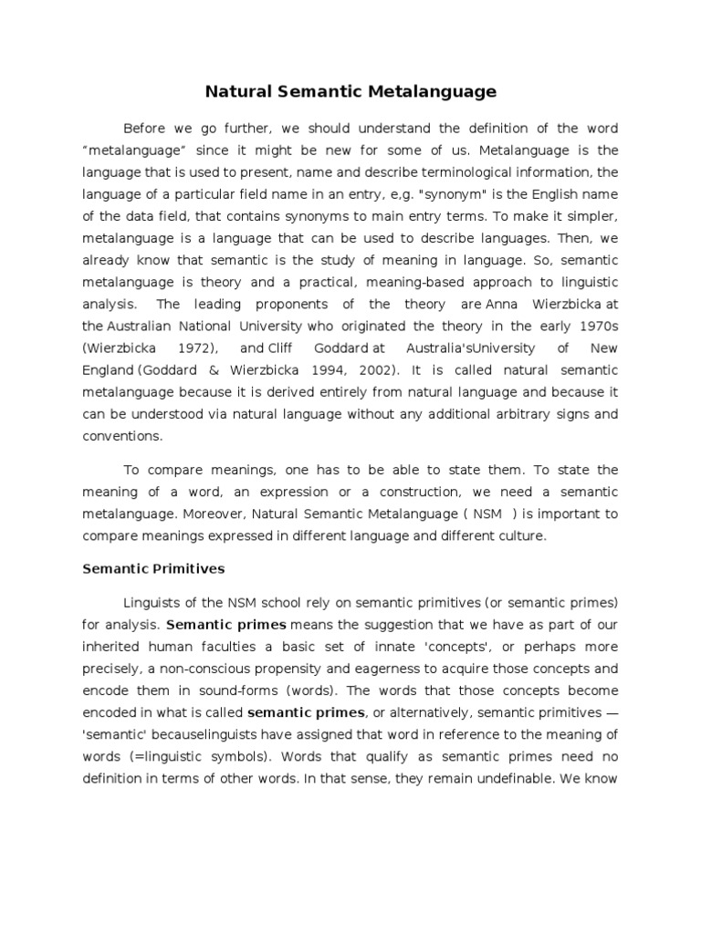Natural Semantic Metalanguage | PDF | Epistemology | Linguistics
