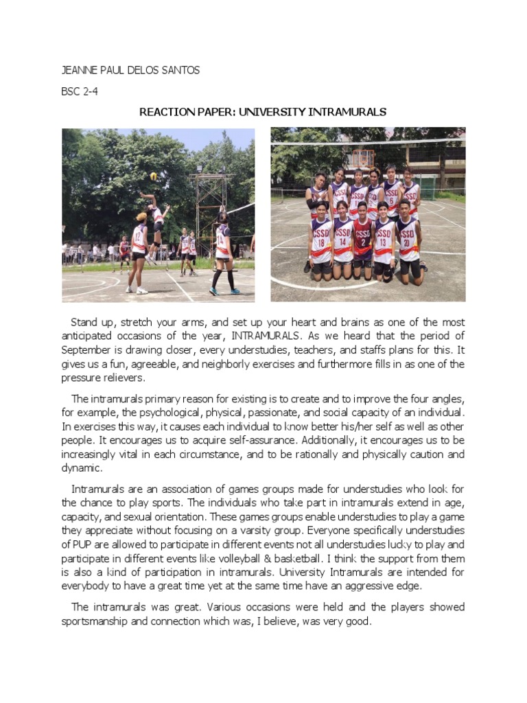 Reaction Paper: University Intramurals | PDF | Sports | Neuroscience