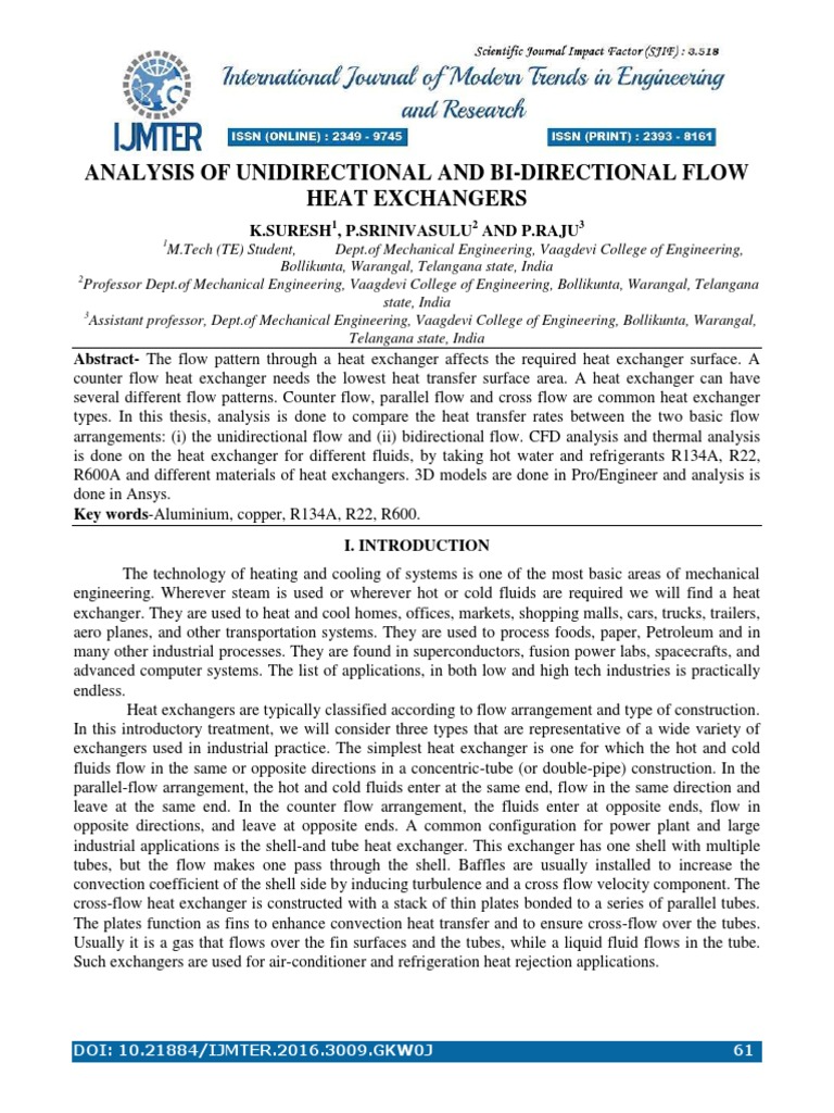 Analysis of Unidirectional and Bi Directional Flow Heat Exchangers ...