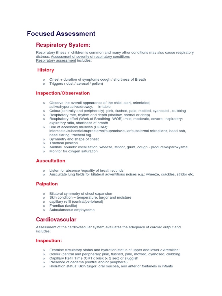 Focused Assessment | PDF | Respiratory System | Breathing