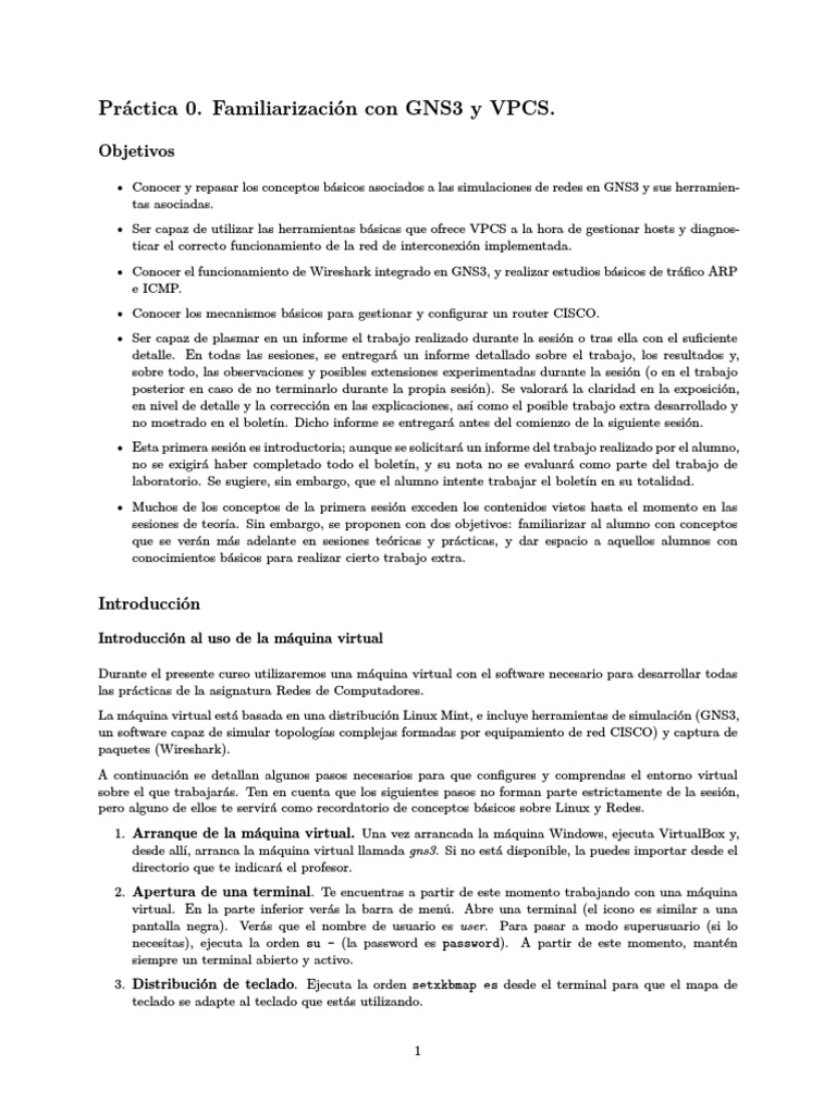 Práctica 0. Familiarización Con GNS3 y VPCS.: Objetivos | Descargar gratis PDF | Dirección IP ...