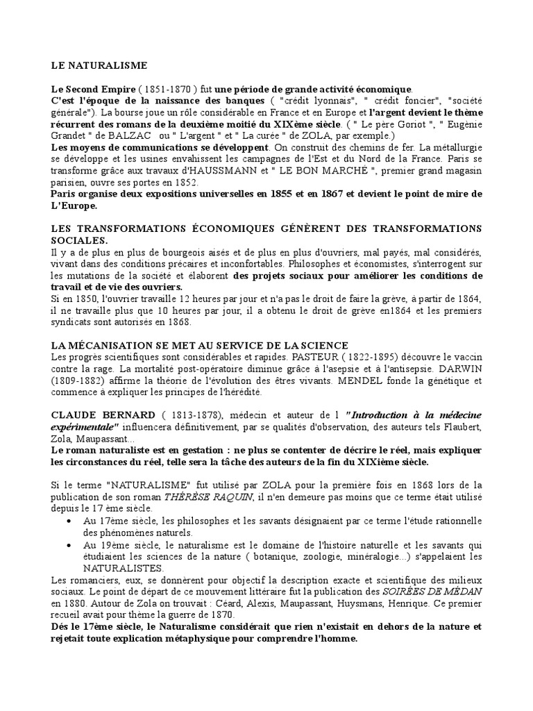 Le Naturalisme : Définition et Caractéristiques | PDF | Émile Zola | Romans