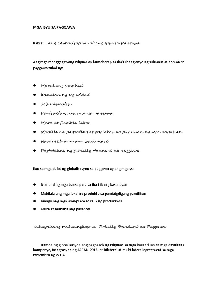 Mga Isyu Sa Paggawa | PDF