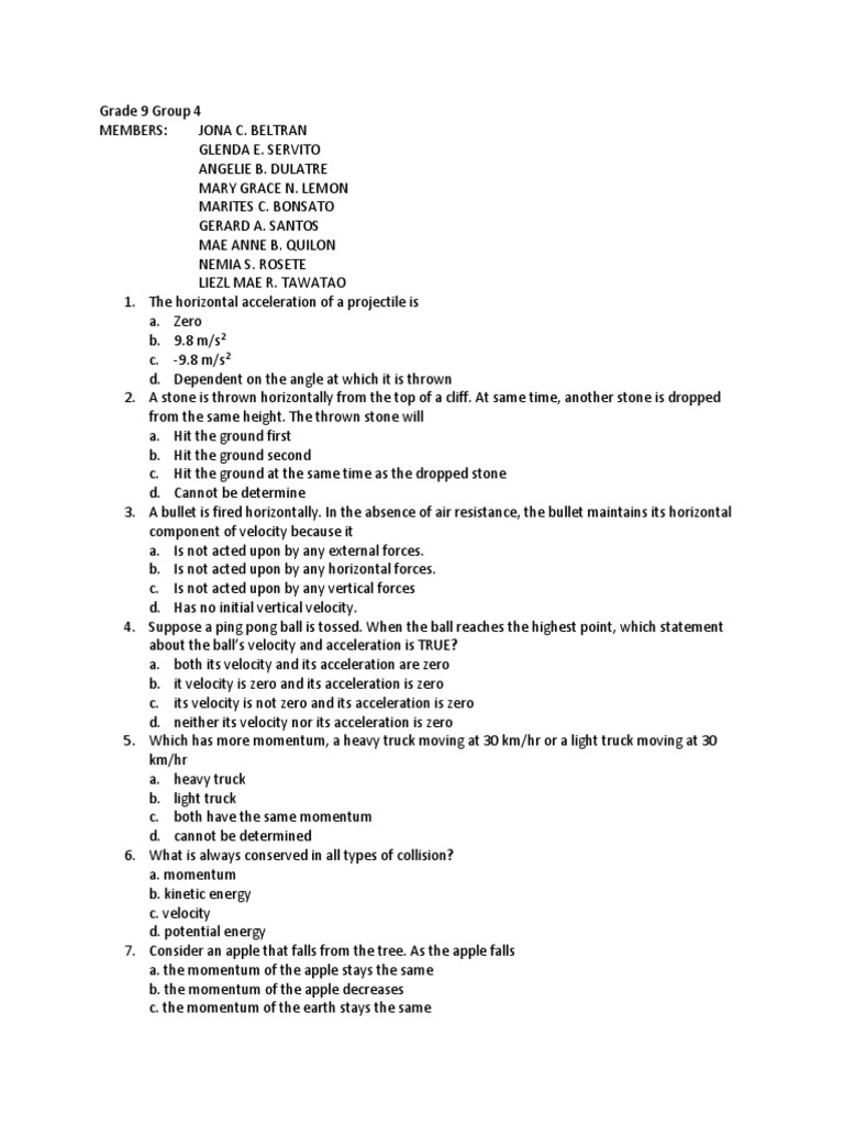 GRADE 9 Group 4 - Test Questions | Download Free PDF | Internal ...