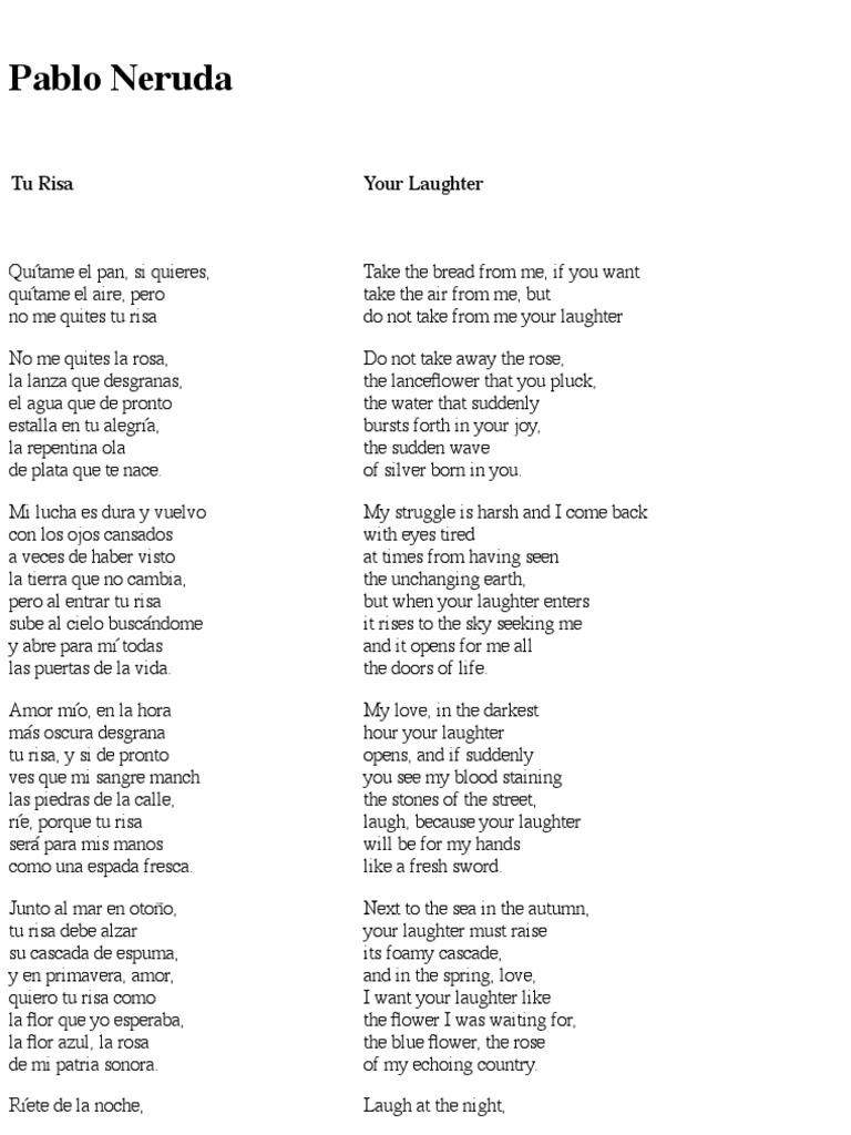 Pablo Neruda: Tu Risa Your Laughter