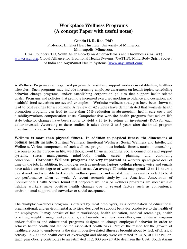 Workplace Wellness Programs (A Concept Paper With Useful Notes) | PDF ...