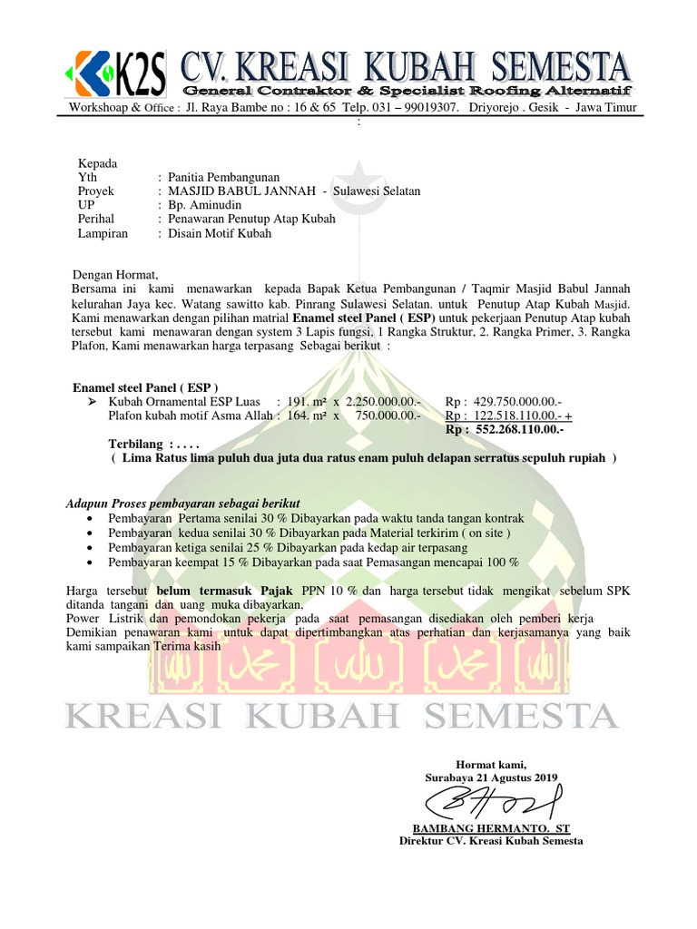 Penawaran Kubah Masjid Babul Jannah Pinrang | PDF