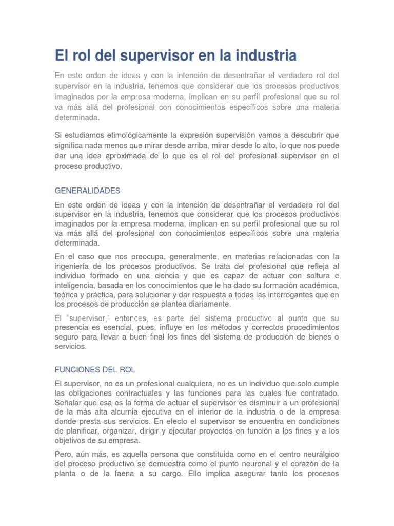 El Rol Del Supervisor en La Industria | PDF | Seguridad y salud ...