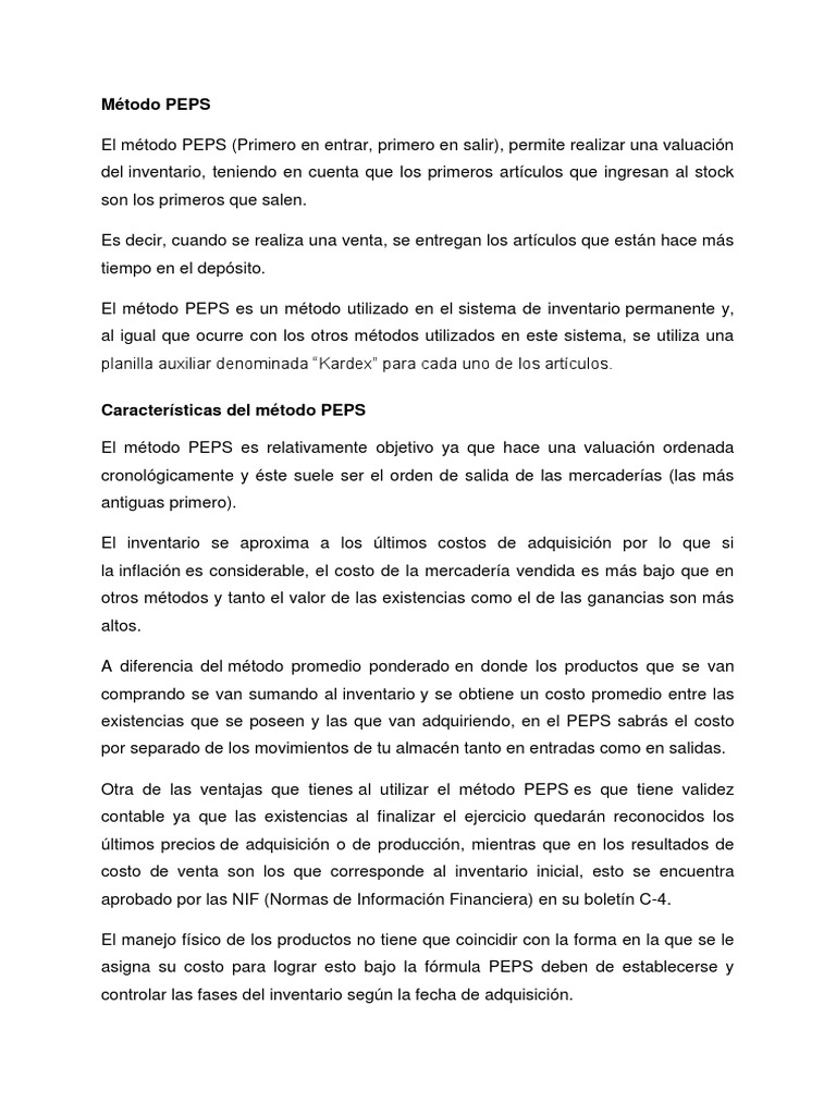 Método PEPS: Valuación de Inventarios | PDF | Inventario | Ventas