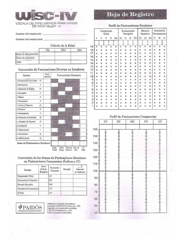 WISC IV Protocolo R | PDF