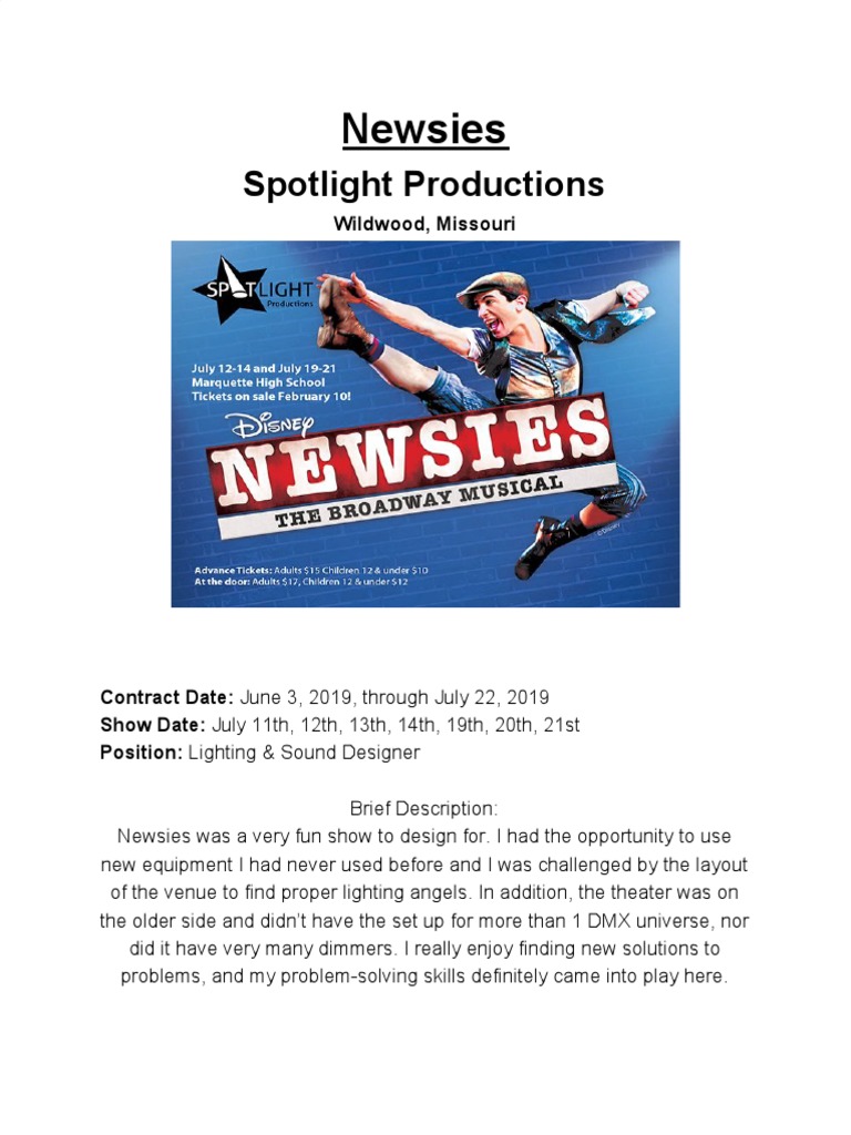 Newsies Lighting & Sound Design Overview | PDF