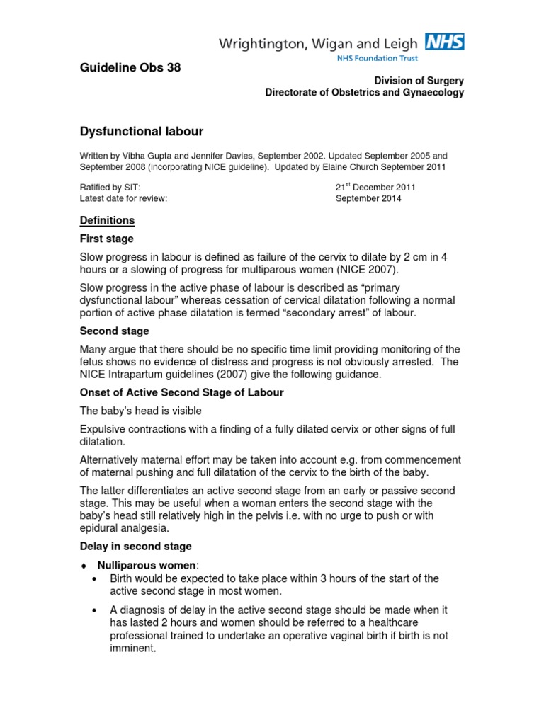 Dysfunctional Labour Policy | PDF | Caesarean Section | Childbirth