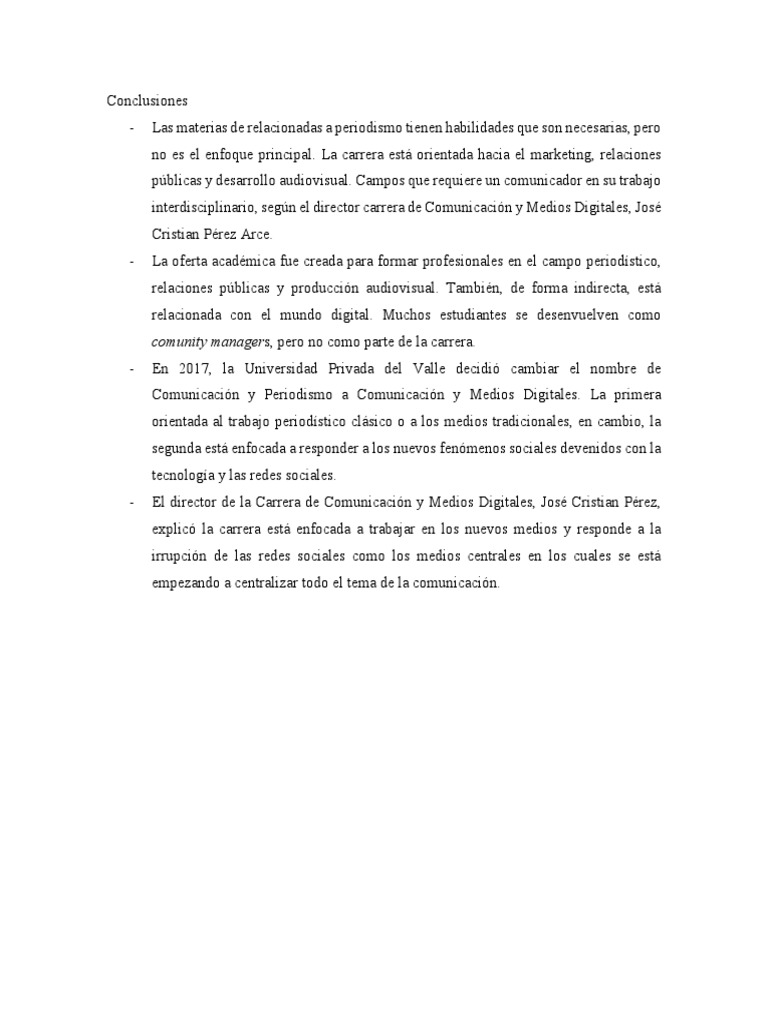 Conclusiones Comunicación y Medios Digitales | PDF