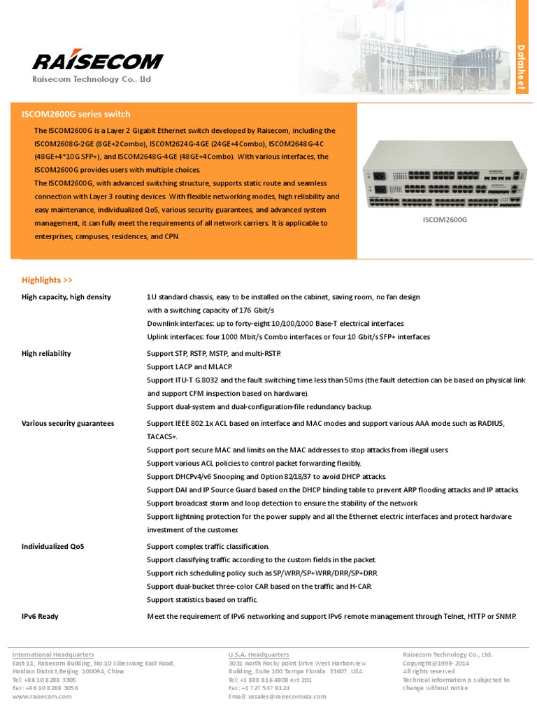RC Datasheet ISCOM2600G Draft v2 0 | PDF | Network Switch | I Pv6