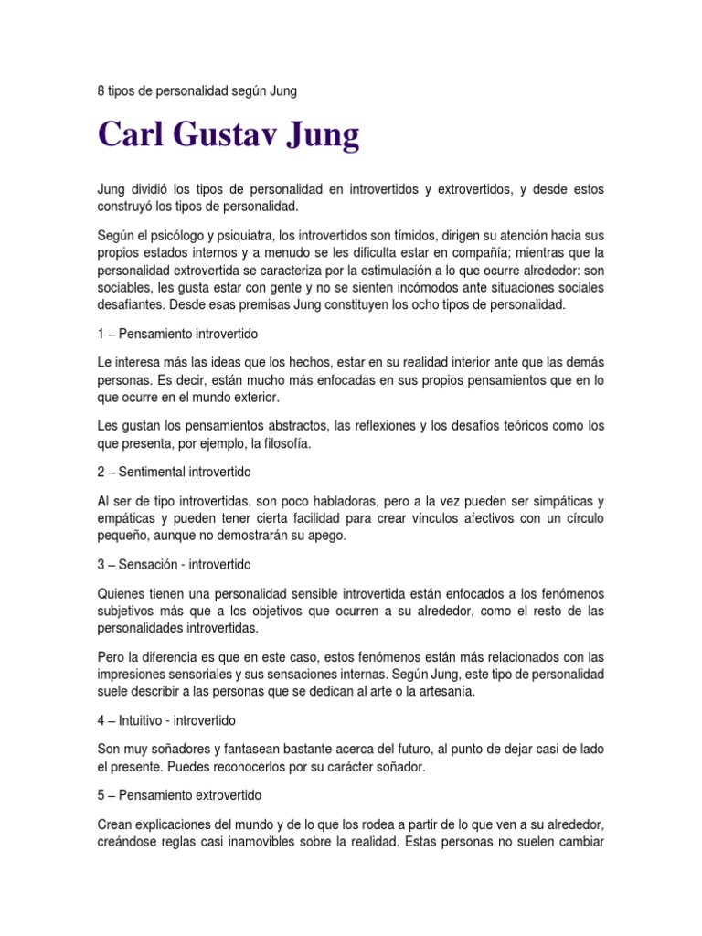 8 Tipos de Personalidad Según Jung | PDF | Carl Jung | Erich Fromm